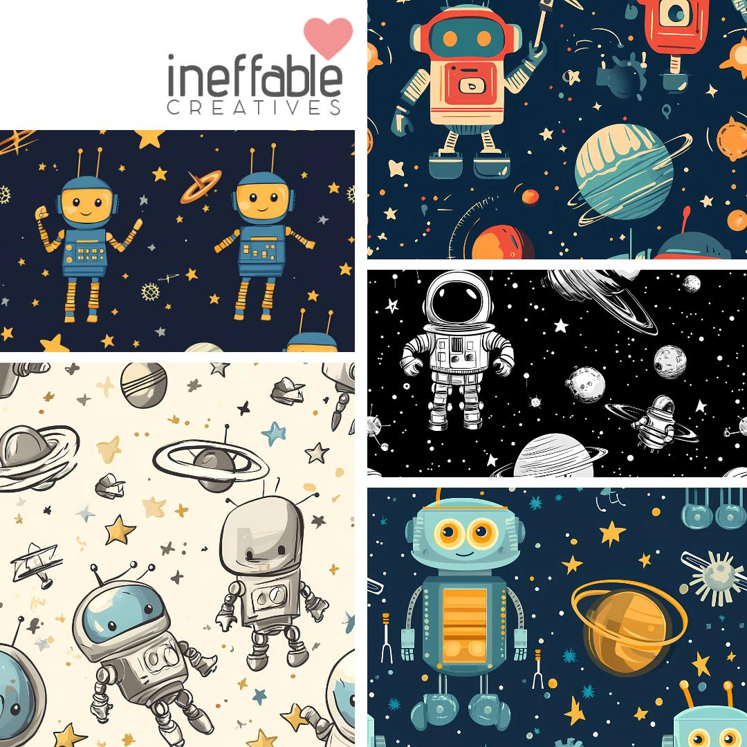 Space Robots Themed Patterns | Digital Paper Scrapbook Patterns ...