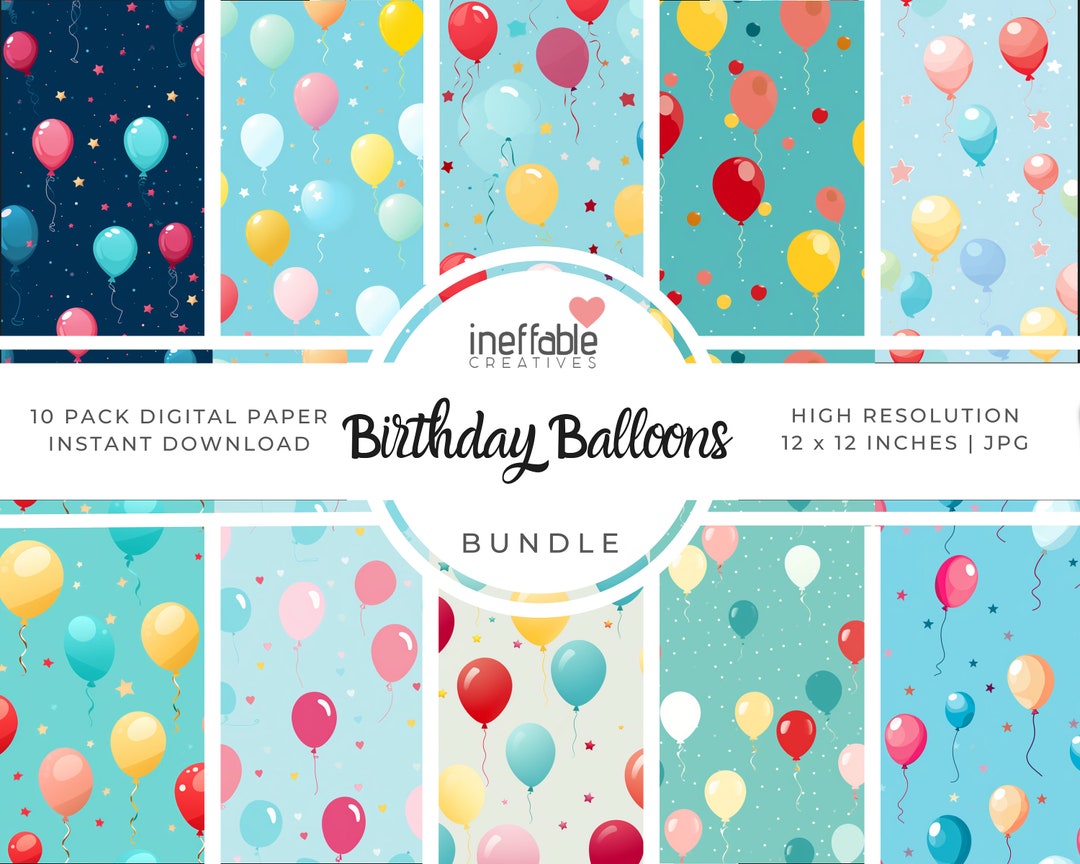 Birthday Balloon Pattern: 10 Seamless Digital Papers (digital Download ...