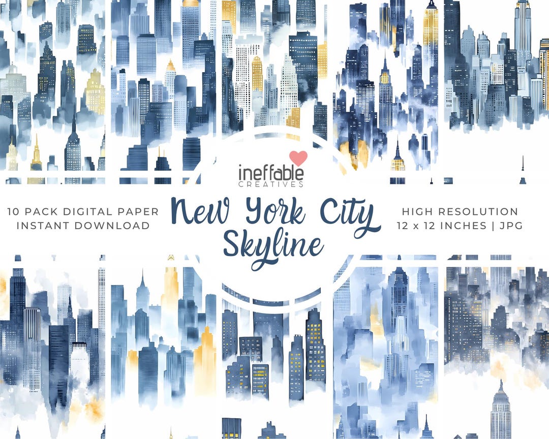 New York City Skyline Themed Patterns | Digital Paper Scrapbook ...