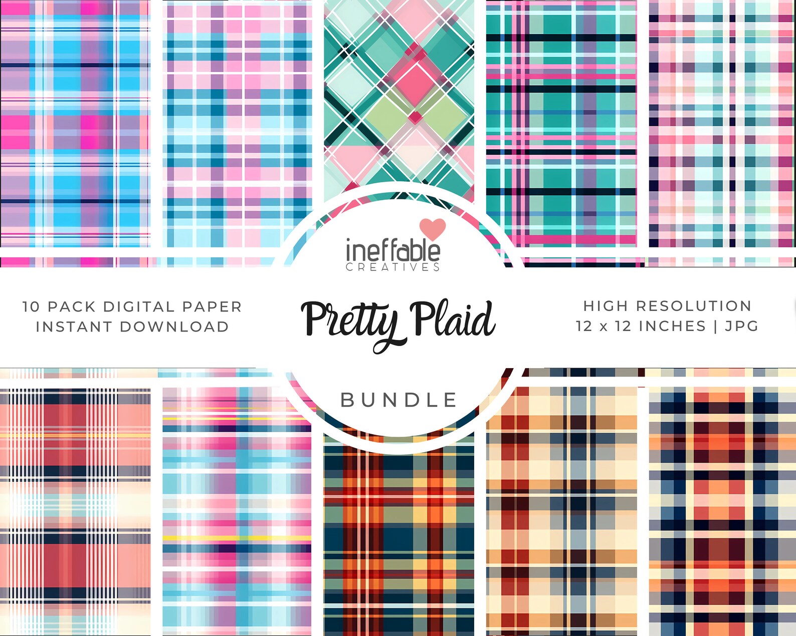 10 Seamless Pretty Plaid Patterns | Digital Paper Scrapbook Patterns ...