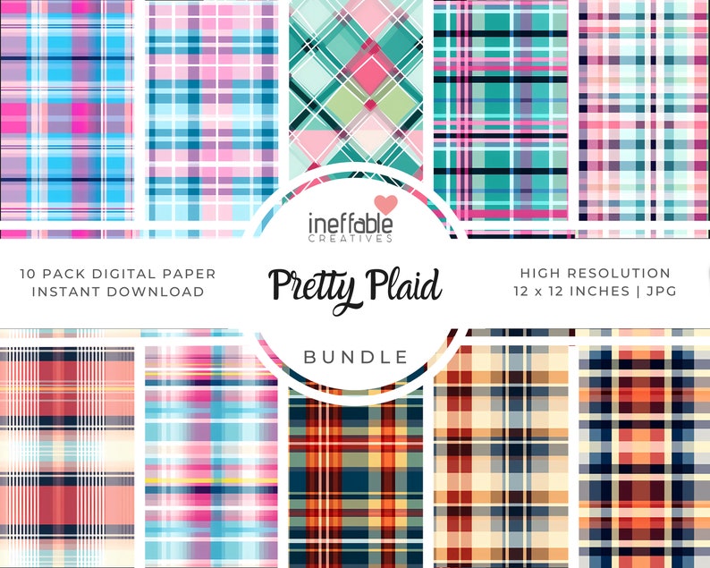 10 Seamless Pretty Plaid Patterns | Digital Paper Scrapbook Patterns ...