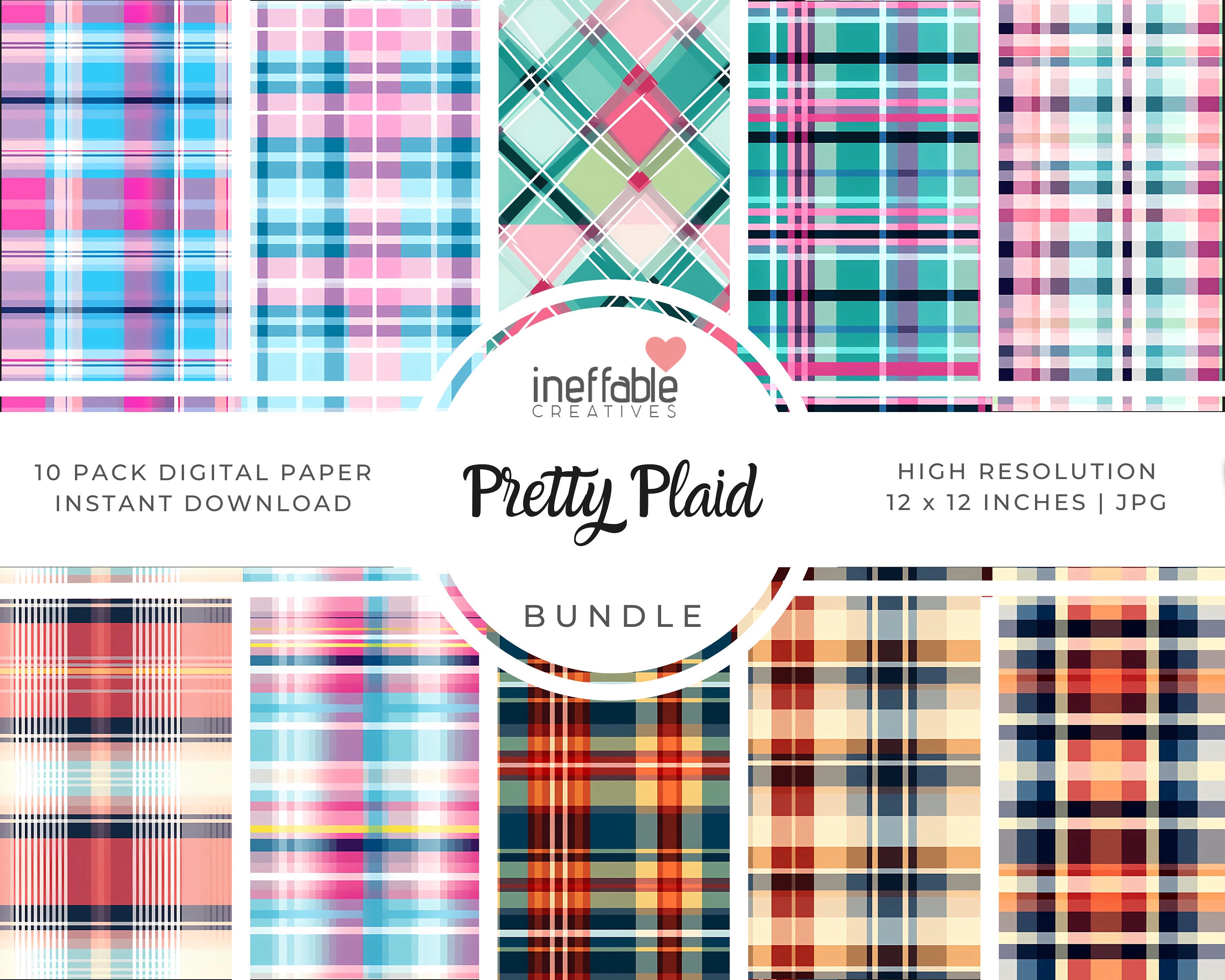10 Seamless Pretty Plaid Patterns | Digital Paper Scrapbook Patterns ...