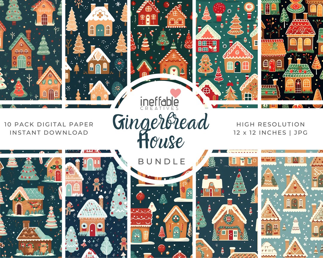10 Seamless Gingerbread House Themed Patterns | Digital Paper Scrapbook ...