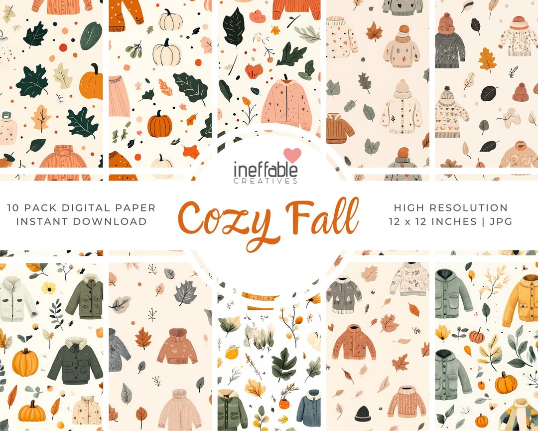 Cozy Fall Themed Patterns | Digital Paper Scrapbook Patterns, Pattern ...