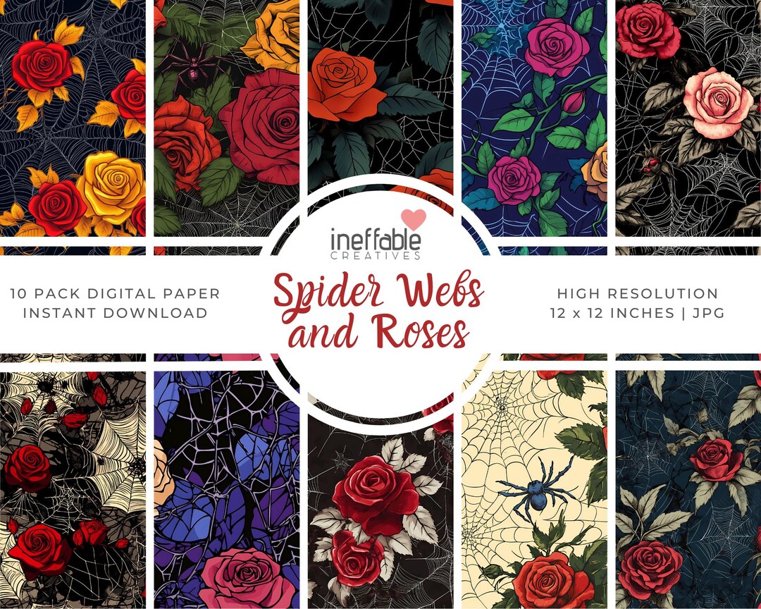 Spider Webs and Roses Themed Patterns | Digital Paper Scrapbook ...