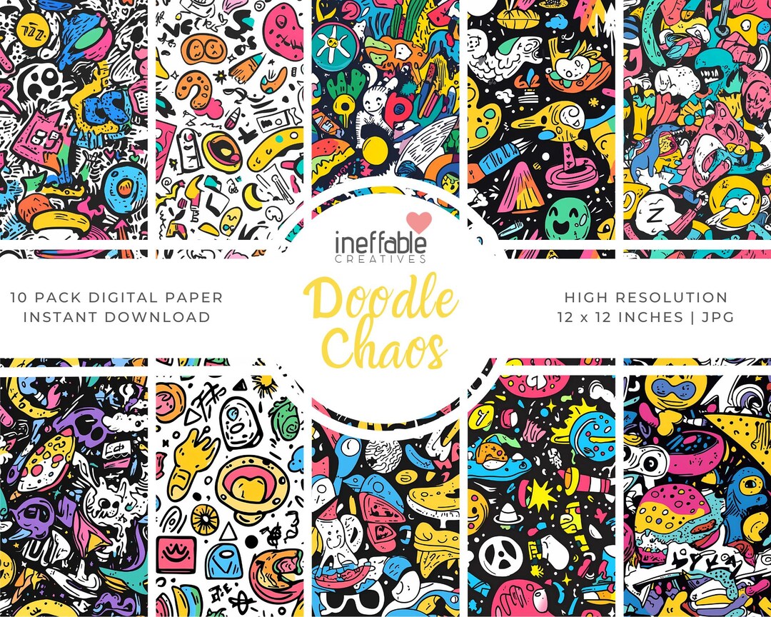 Doodle Chaos Patterns: Playful Digital Paper (PDF) - Etsy