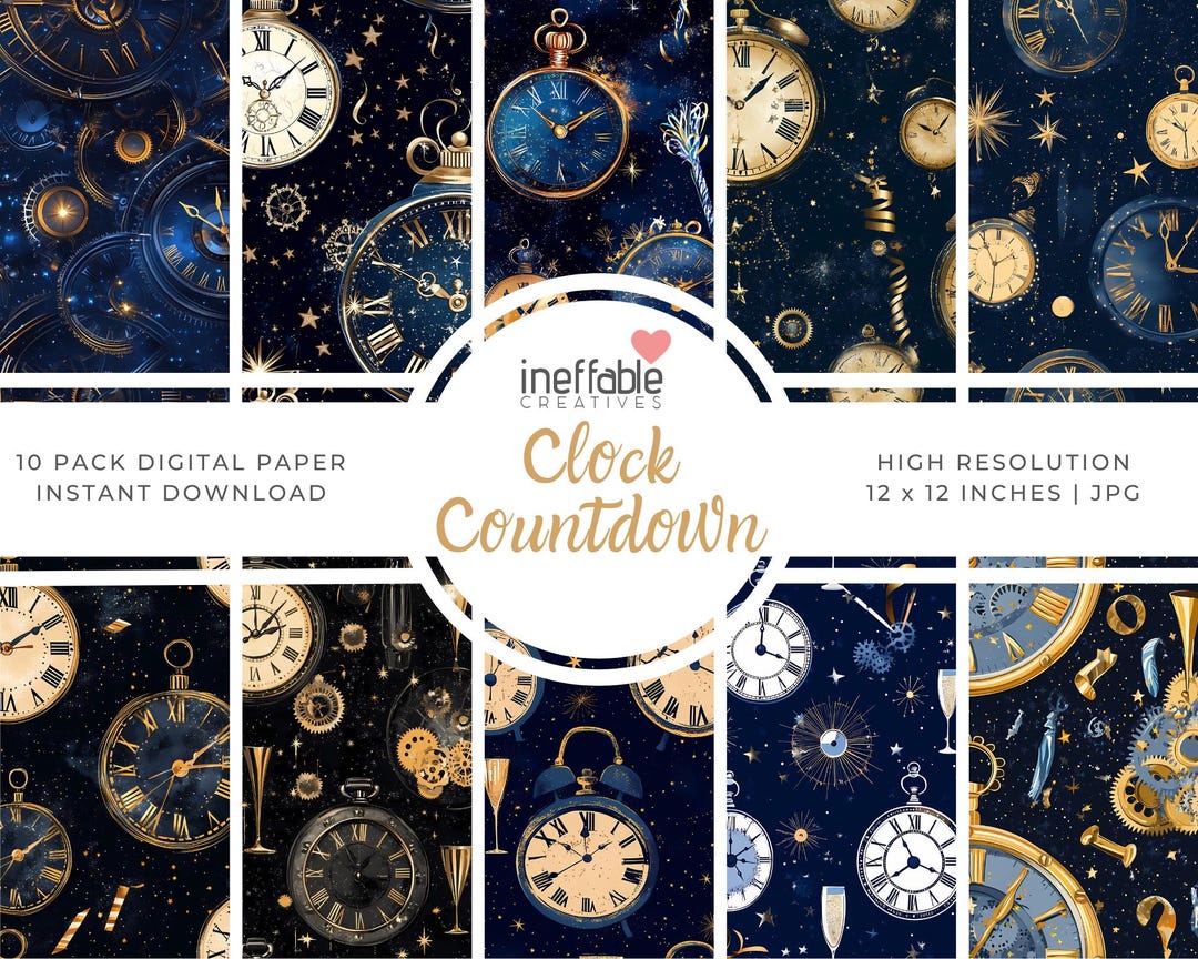 Clock Countdown Themed Patterns | Digital Paper Scrapbook Patterns ...