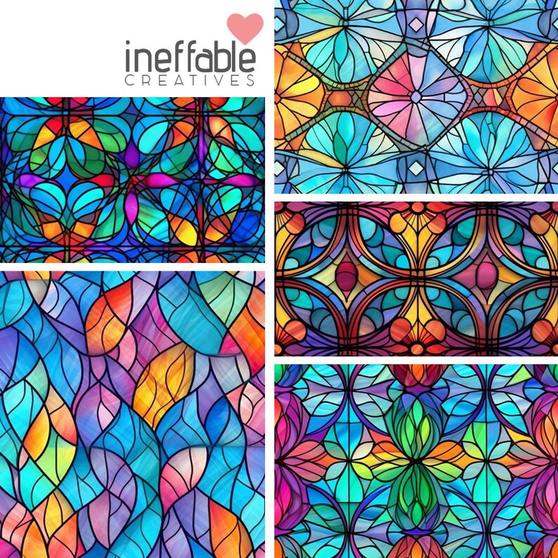 10 Seamless Stained Glass Pattern | Themed Patterns | Digital Paper ...