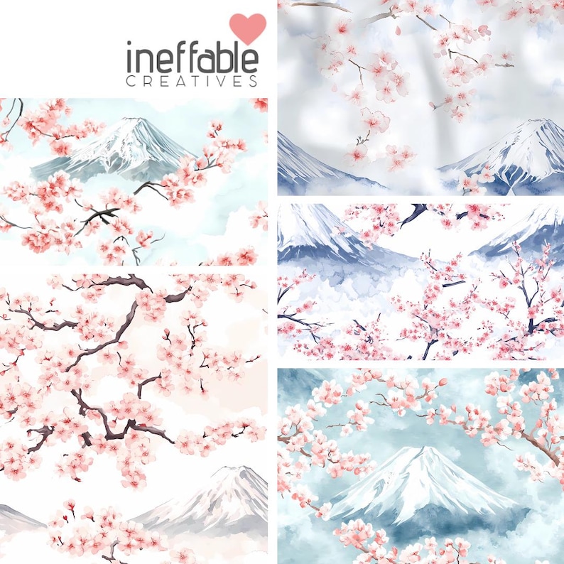 Mount Fuji Digital Paper | Japanese Scrapbook Patterns (digital ...