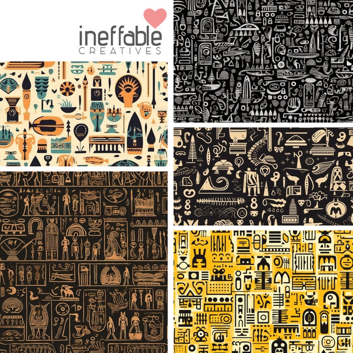 Hieroglyphic Patterns: 10 Seamless Digital Papers (3600x3600 JPG) - Etsy