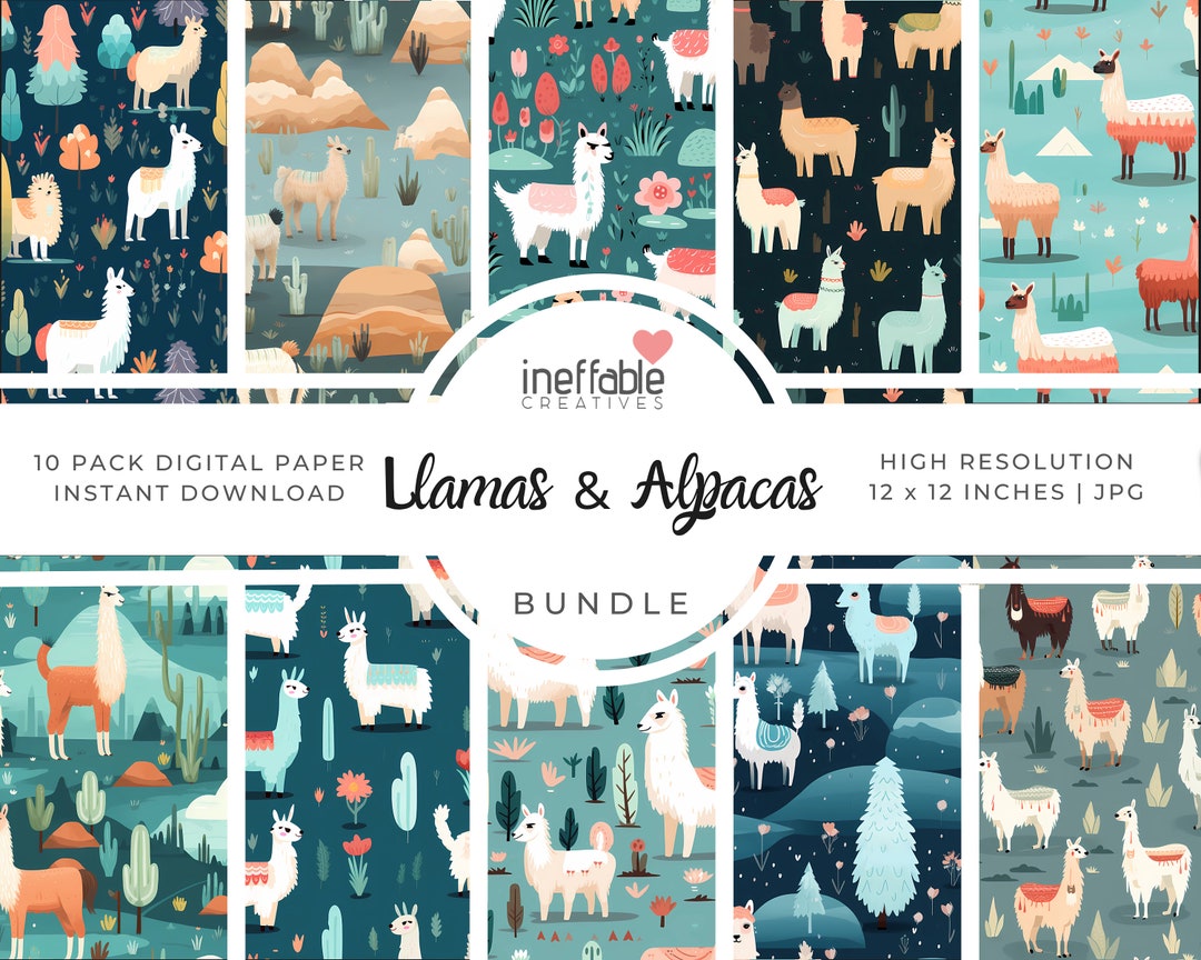 10 Seamless Llamas & Alpacas Patterns | Digital Paper Scrapbook ...