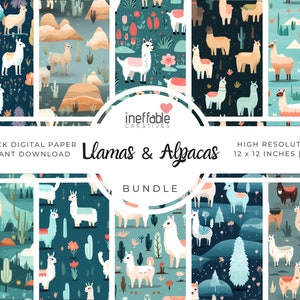 10 Seamless Llamas & Alpacas Patterns | Digital Paper Scrapbook ...