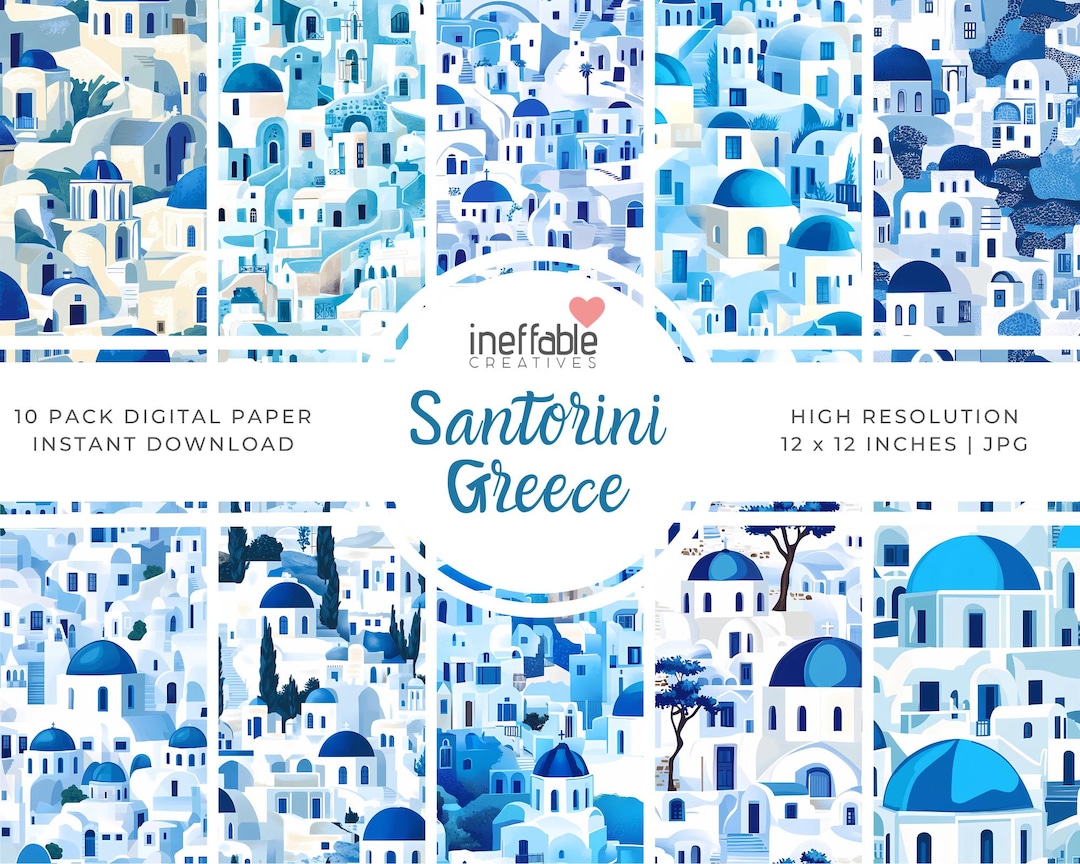 Santorini Greece Themed Patterns | Digital Paper Scrapbook Patterns ...