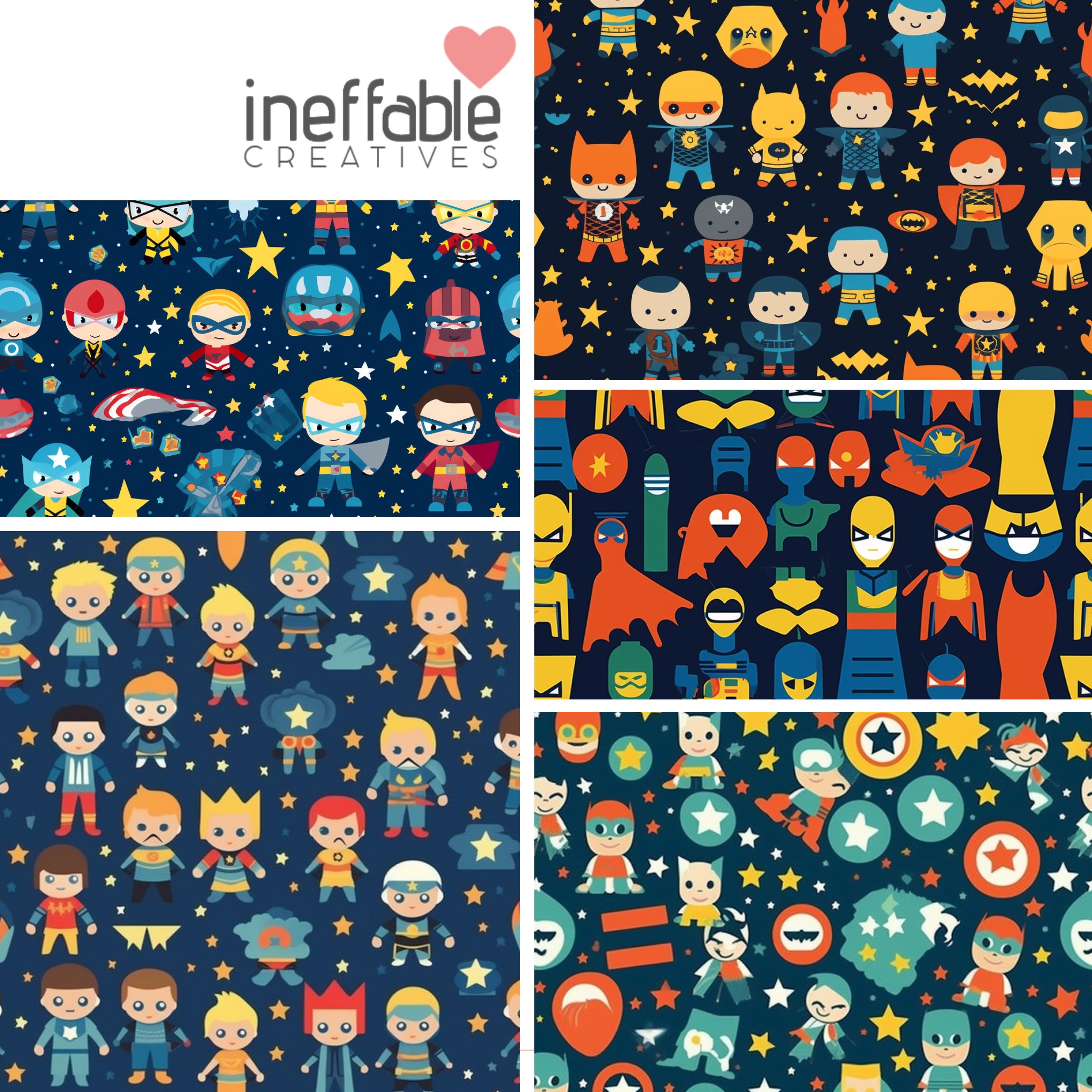 10 Seamless Superhero Themed Patterns | Digital Paper Scrapbook ...