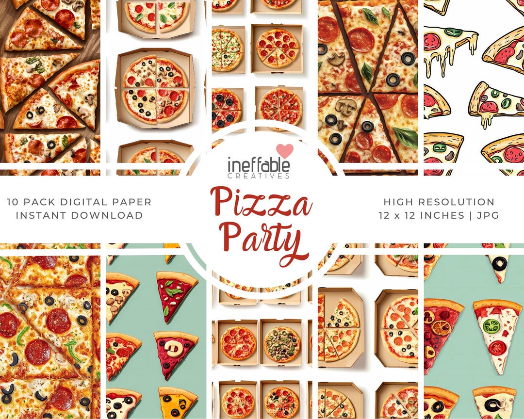 Pizza Party Themed Patterns | Digital Paper Scrapbook Patterns, Pattern ...