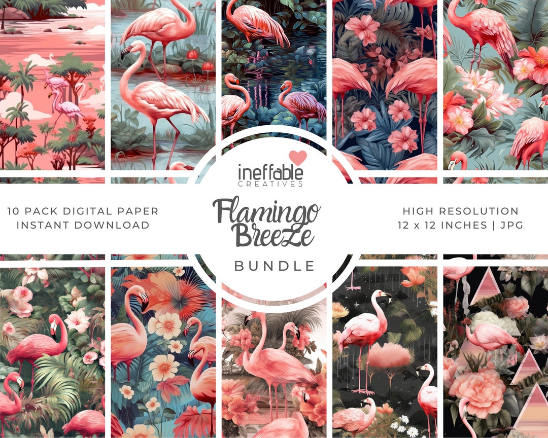 10 Seamless Flamingo Breeze Themed Patterns | Digital Paper Scrapbook ...