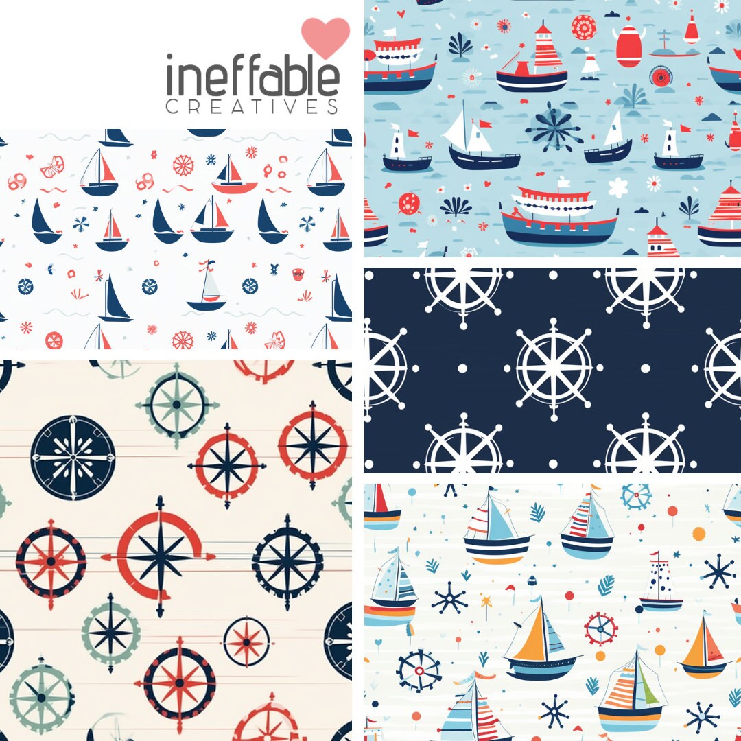10 Seamless Nautical Themed Patterns | Digital Paper Scrapbook Patterns ...