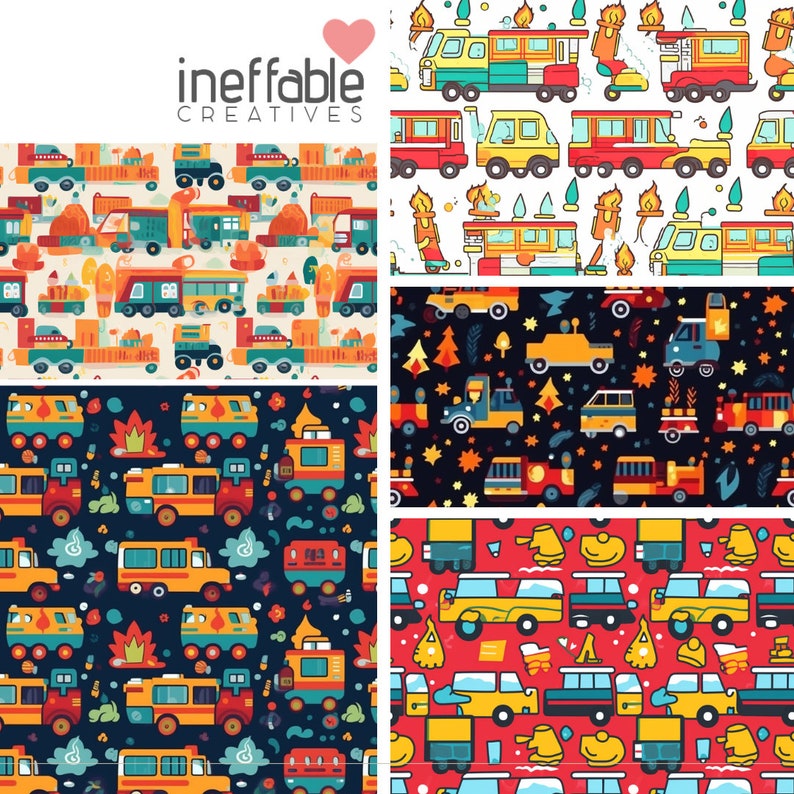 Fire Truck Pattern: 10 Seamless Digital Scrapbook Papers (digital ...