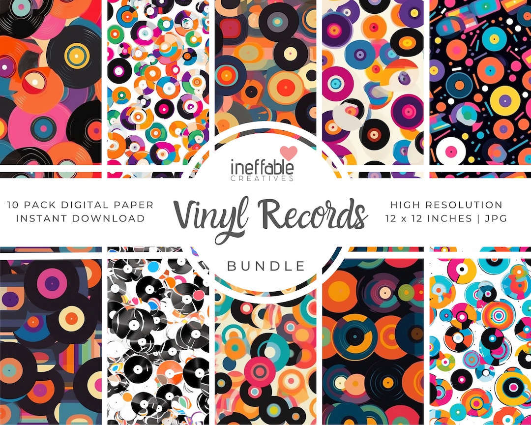 10 Seamless Vinyl Record Pattern | Themed Patterns | Digital Paper ...