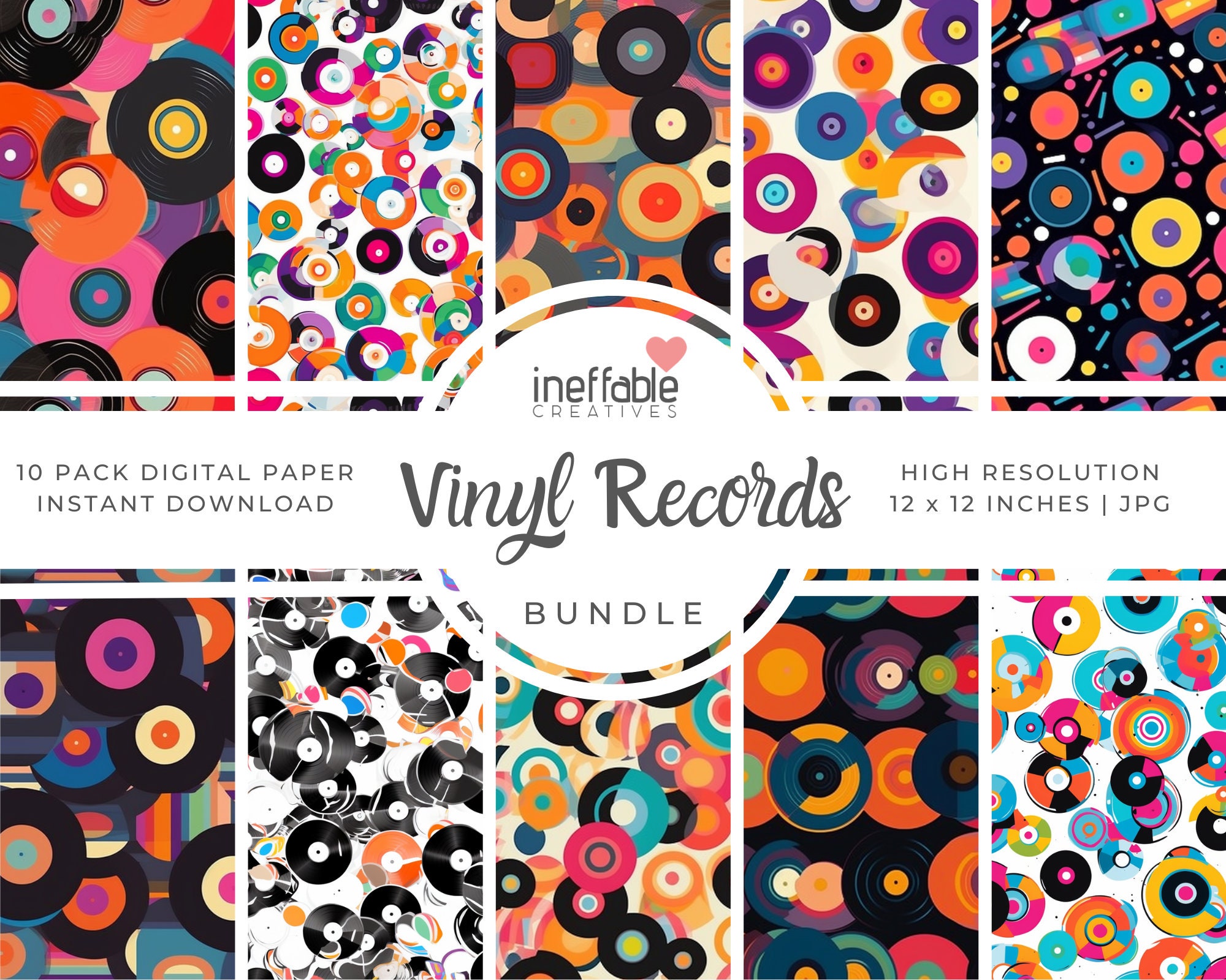 10 Seamless Vinyl Record Pattern Themed Patterns Digital Paper ...