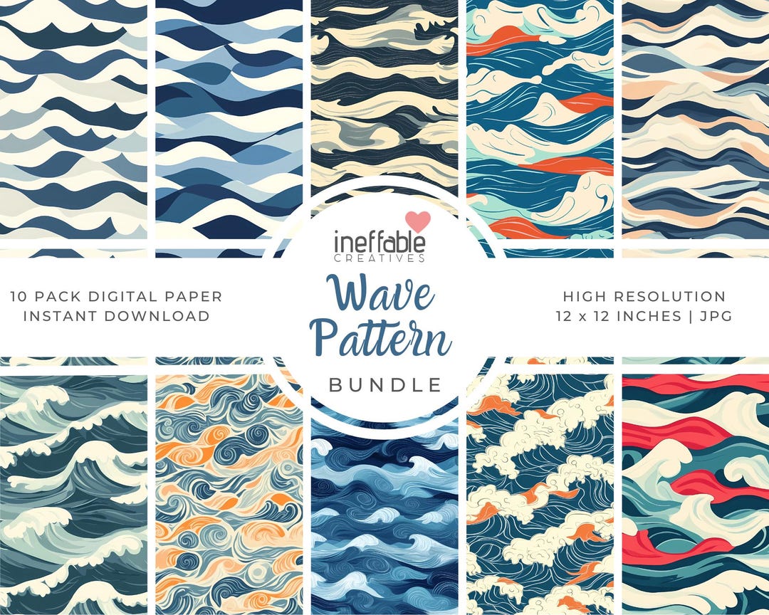 Wave Themed Seamless Patterns | Digital Scrapbook Paper (digital ...