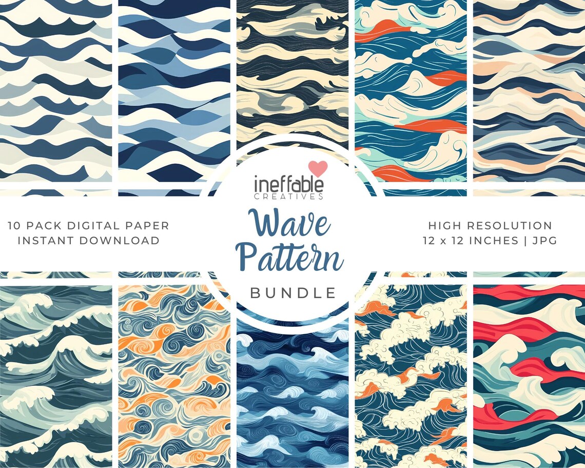 Wave Themed Seamless Patterns | Digital Scrapbook Paper (digital ...
