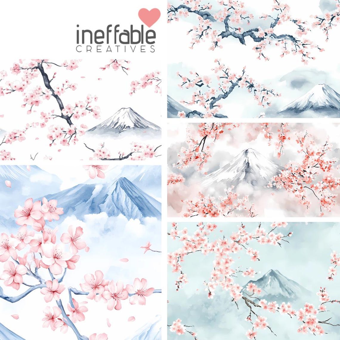 Mount Fuji Digital Paper | Japanese Scrapbook Patterns (digital ...