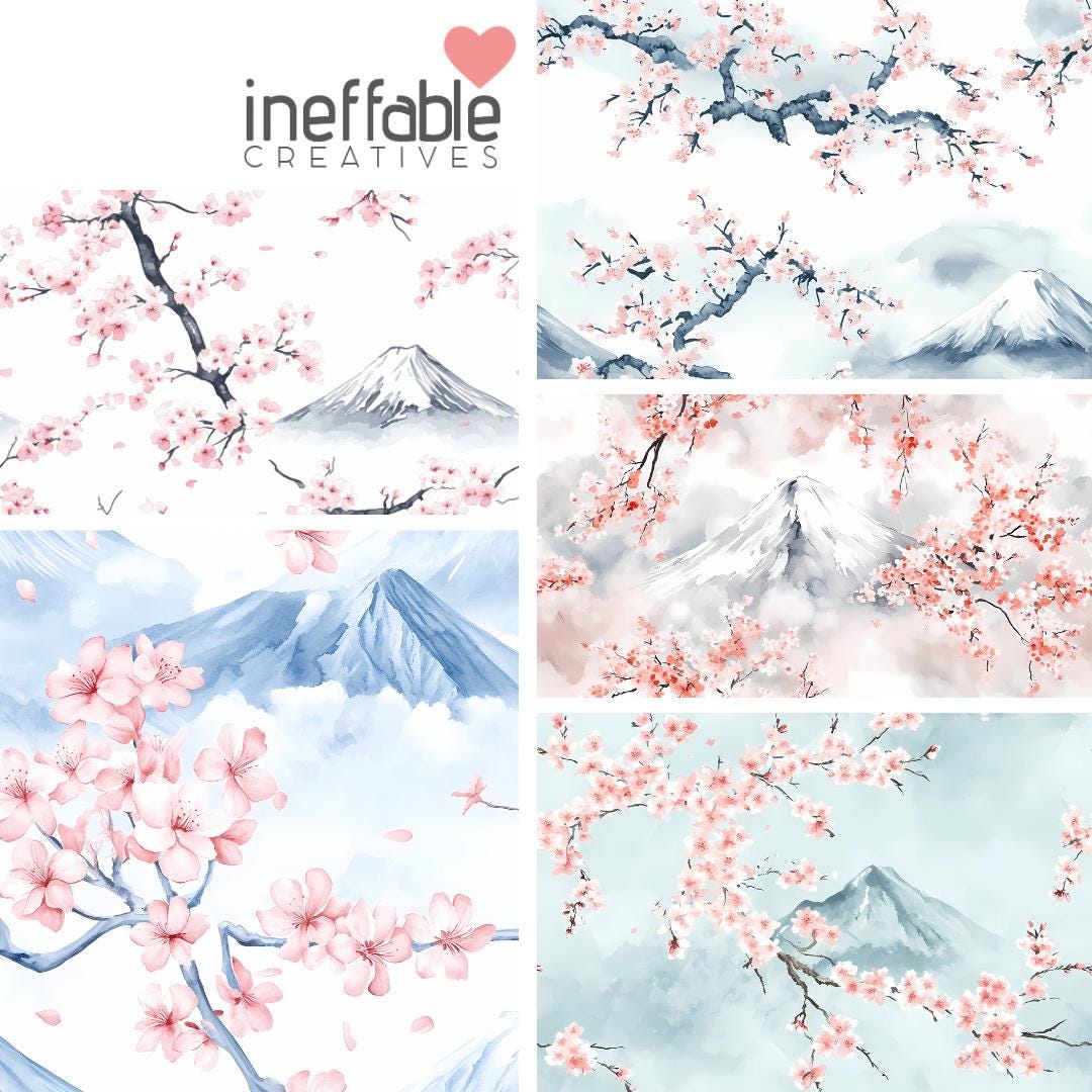Mount Fuji Digital Paper | Japanese Scrapbook Patterns (digital ...