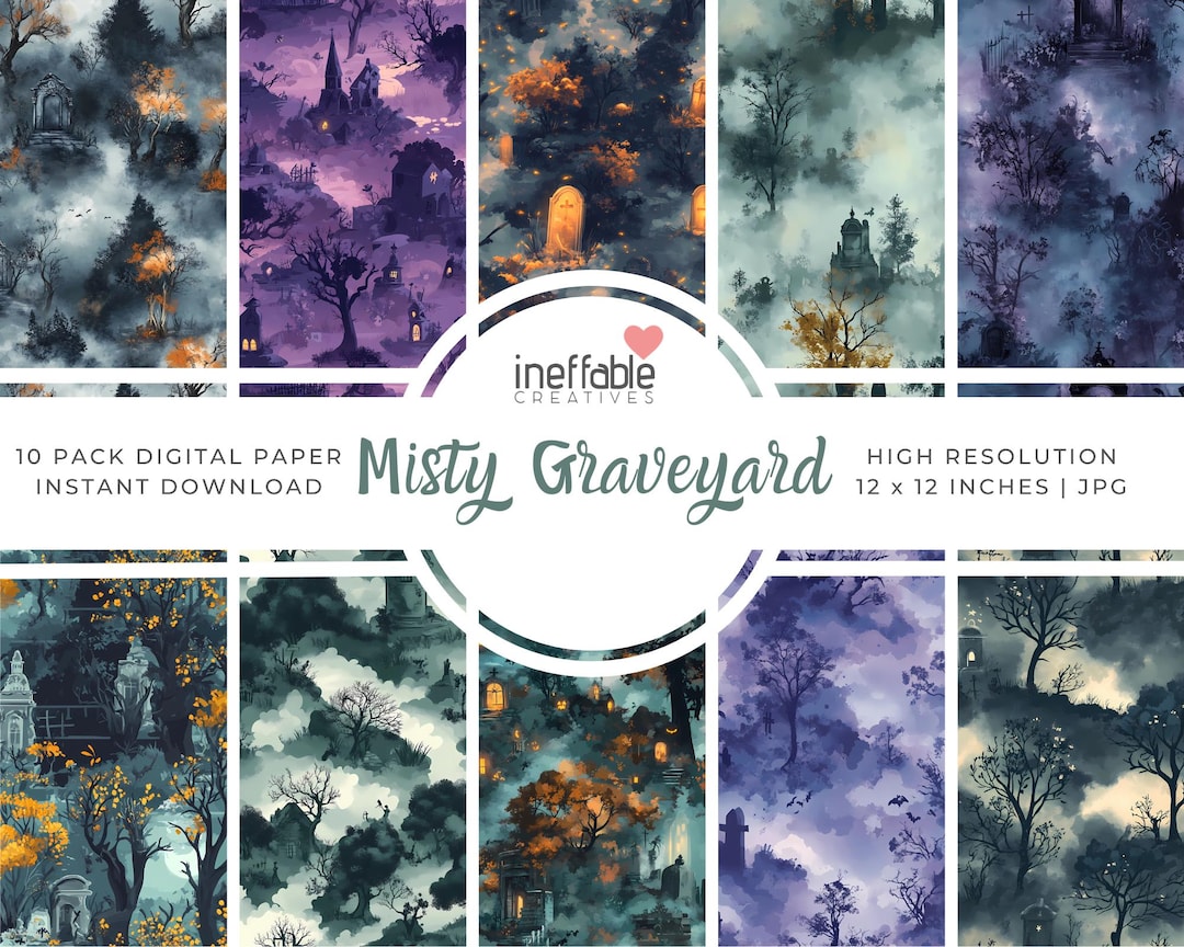 Misty Graveyard Themed Patterns | Digital Paper Scrapbook Patterns ...