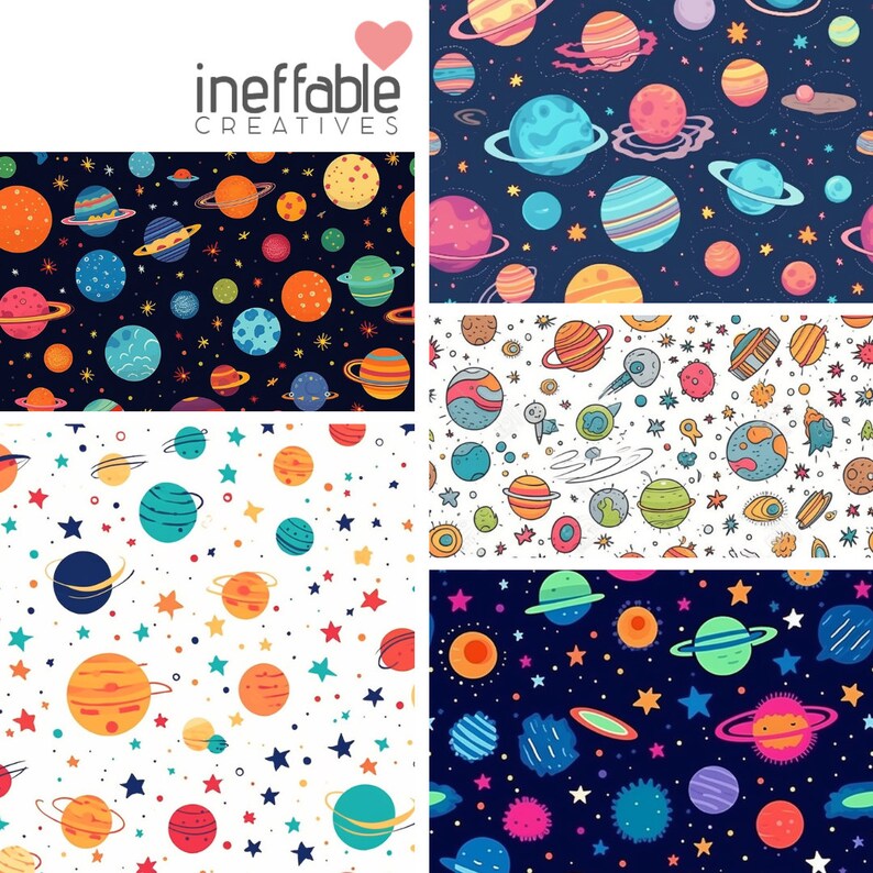 10 Seamless Outer Space Themed Patterns | Digital Paper Scrapbook ...