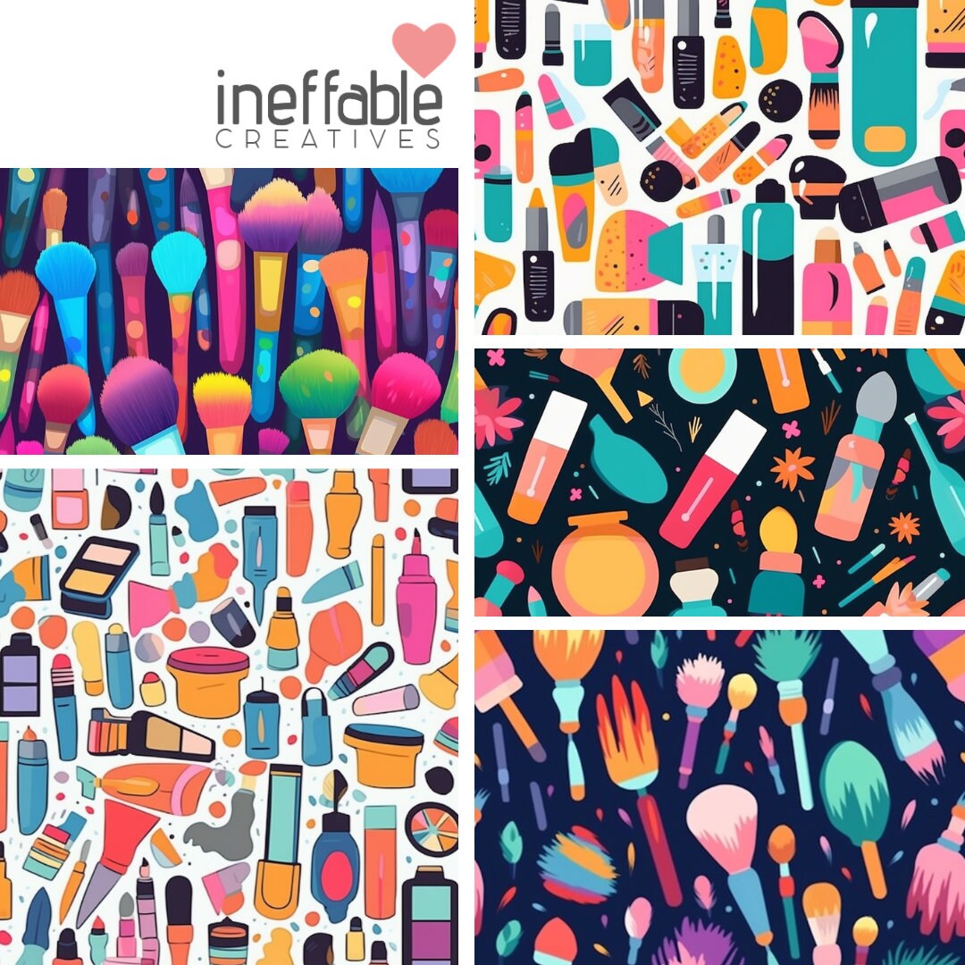 10 Seamless Make up Bag Themed Patterns Digital Paper Scrapbook ...