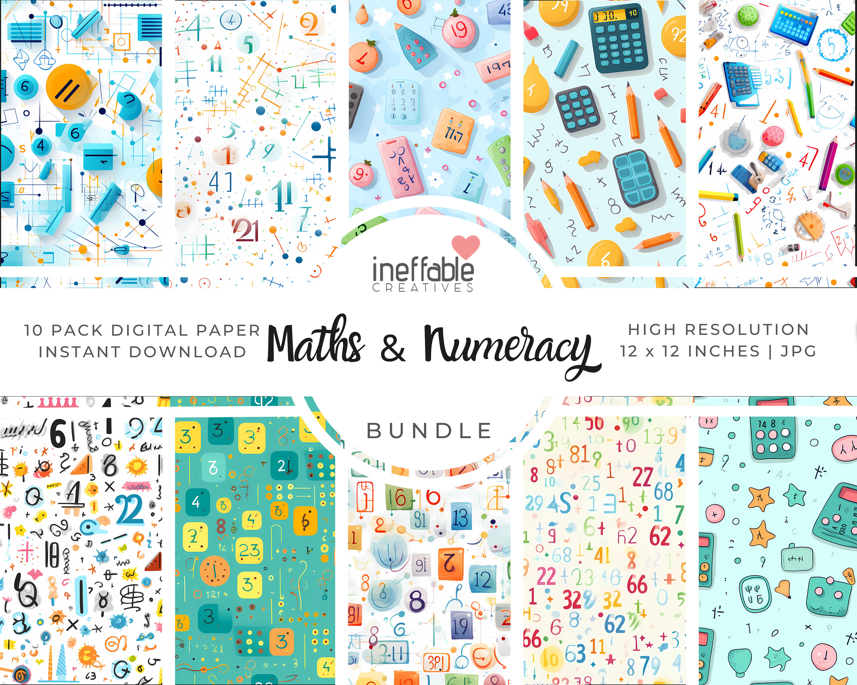 10 Seamless Maths & Numeracy Patterns | Digital Paper Scrapbook ...