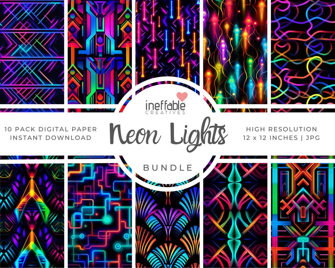 10 Seamless Neon Lights Pattern | Themed Patterns | Digital Paper ...