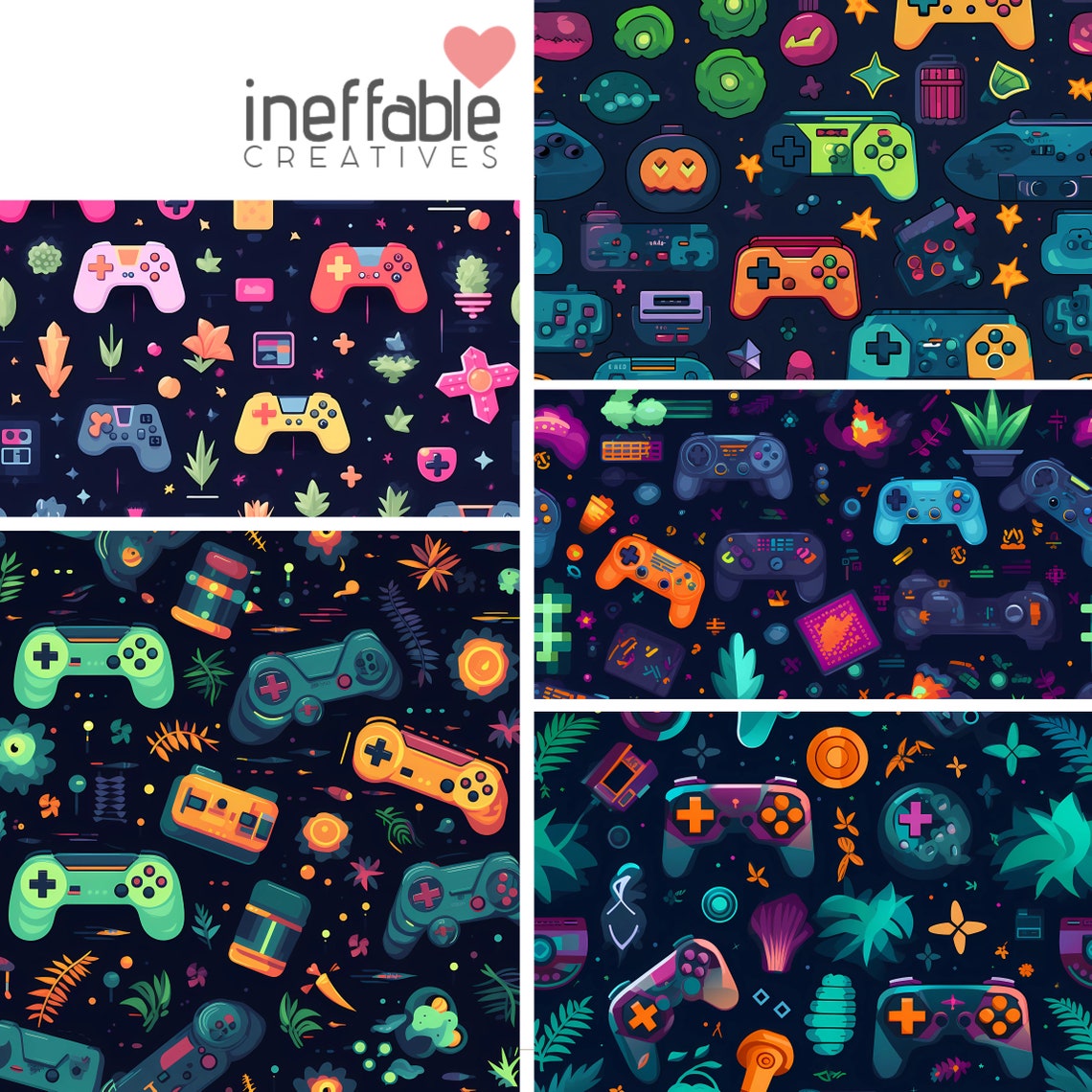 10 Seamless Gaming Inspired Patterns Digital Paper Scrapbook Patterns ...