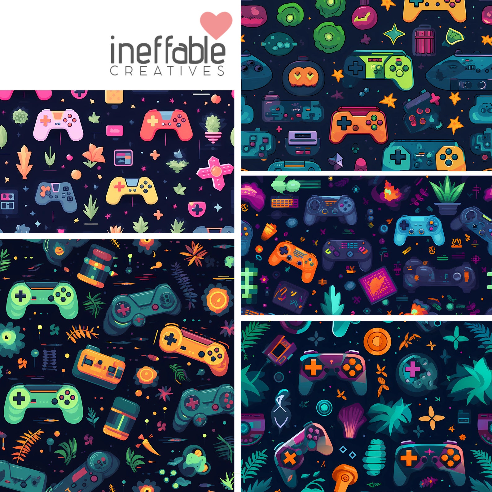 10 Seamless Gaming Inspired Patterns Digital Paper Scrapbook Patterns ...