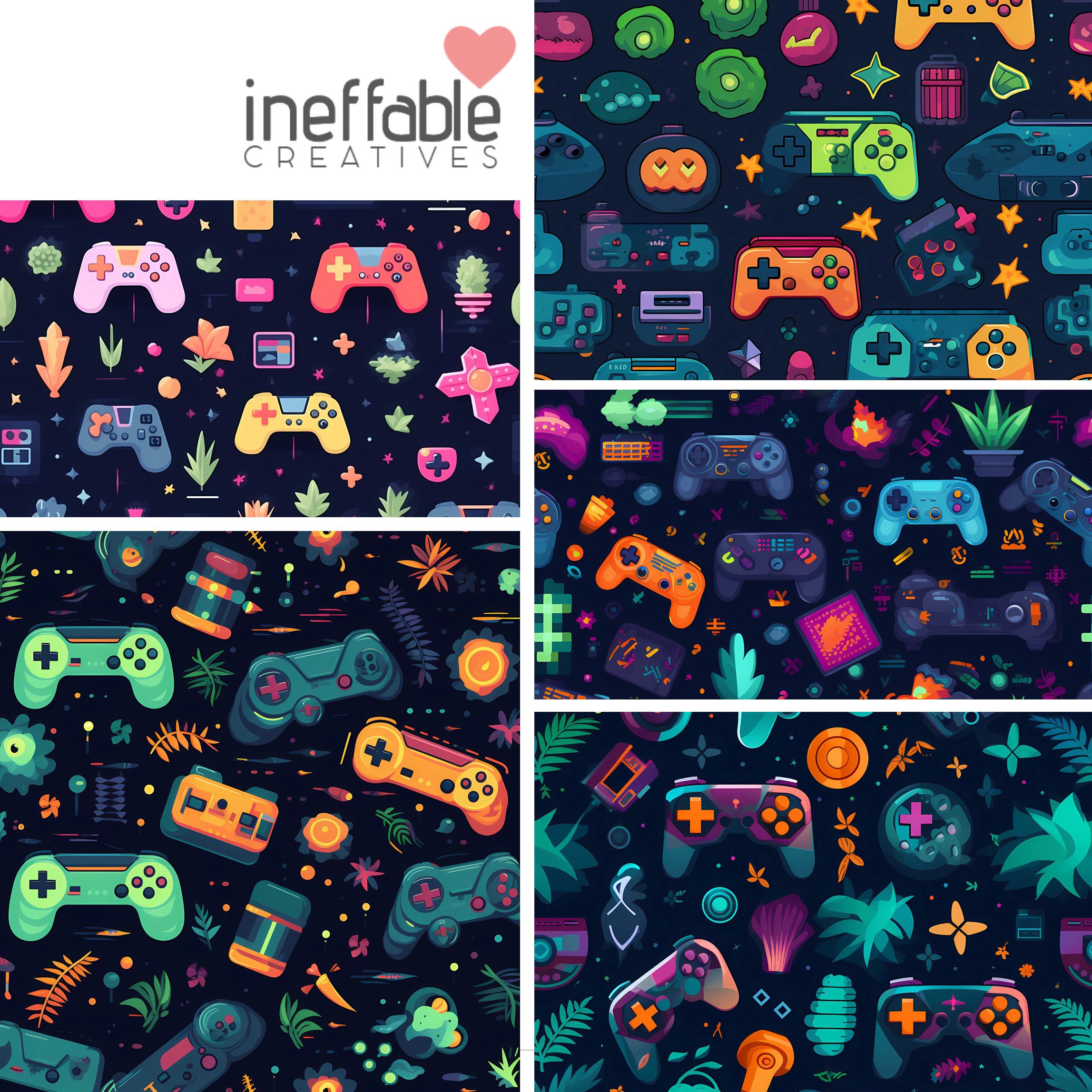 10 Seamless Gaming Inspired Patterns Digital Paper Scrapbook Patterns ...