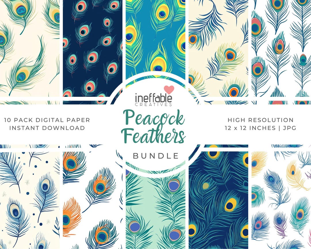 Peacock Feathers Themed Patterns | Digital Paper Scrapbook Patterns ...