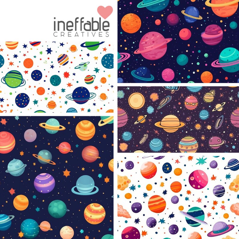 10 Seamless Outer Space Themed Patterns | Digital Paper Scrapbook ...