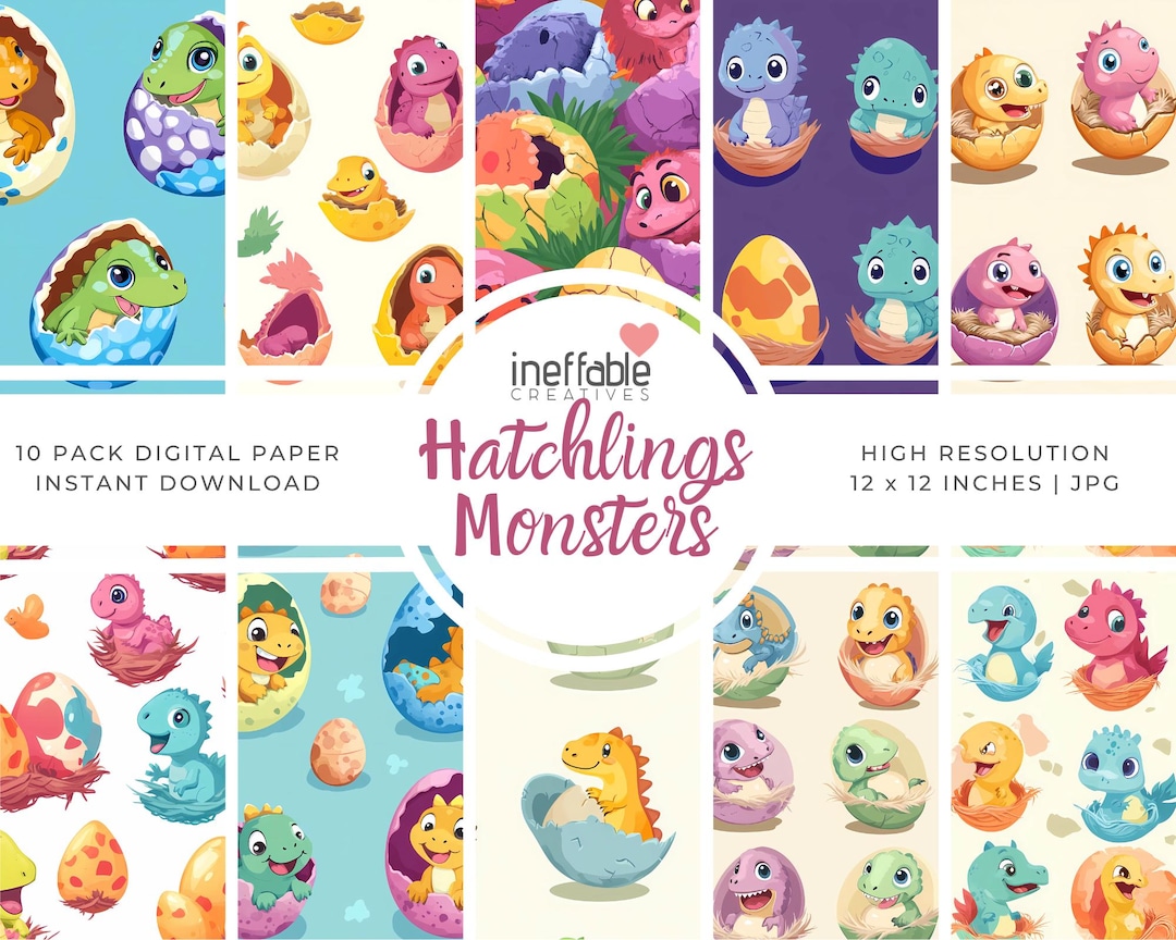 Hatchlings Monsters Themed Patterns | Digital Paper Scrapbook Patterns ...