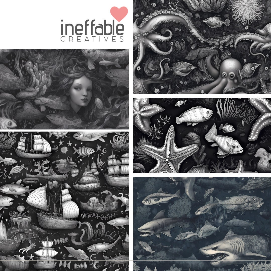 10 Seamless Deep Sea Delights Themed Patterns | Digital Paper Scrapbook ...