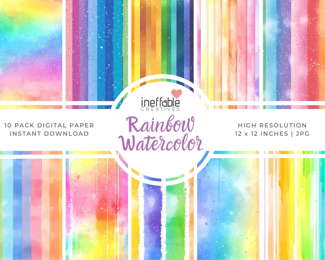 Rainbow Watercolor Themed Patterns | Digital Paper Scrapbook Patterns ...