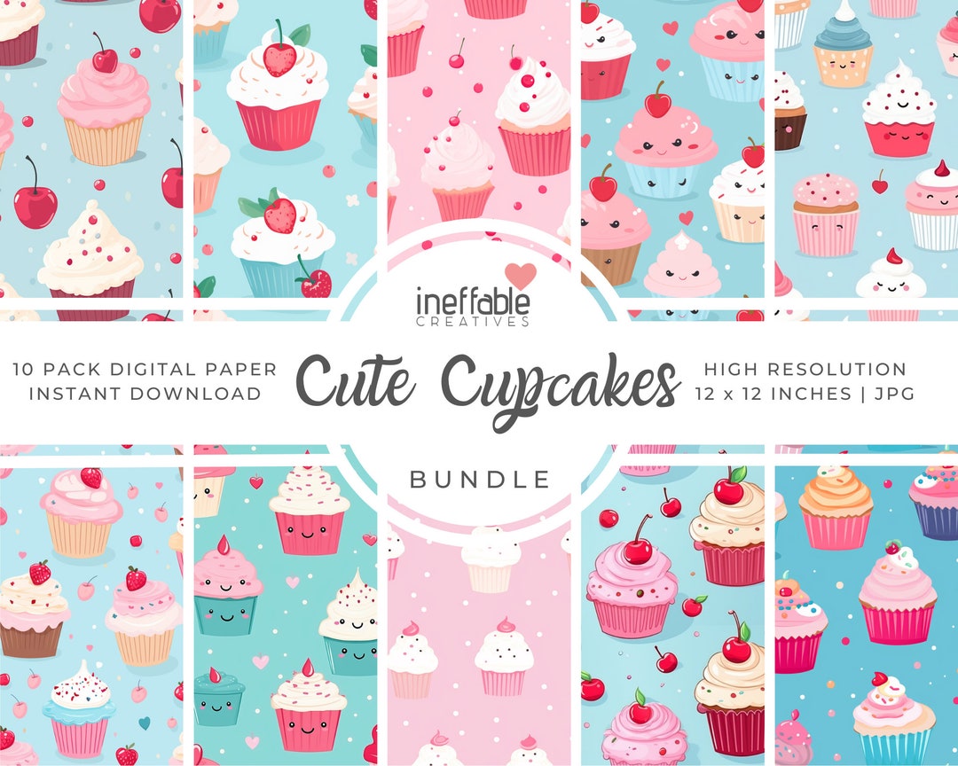 10 Seamless Cute Cupcake Themed Patterns | Digital Paper Scrapbook ...