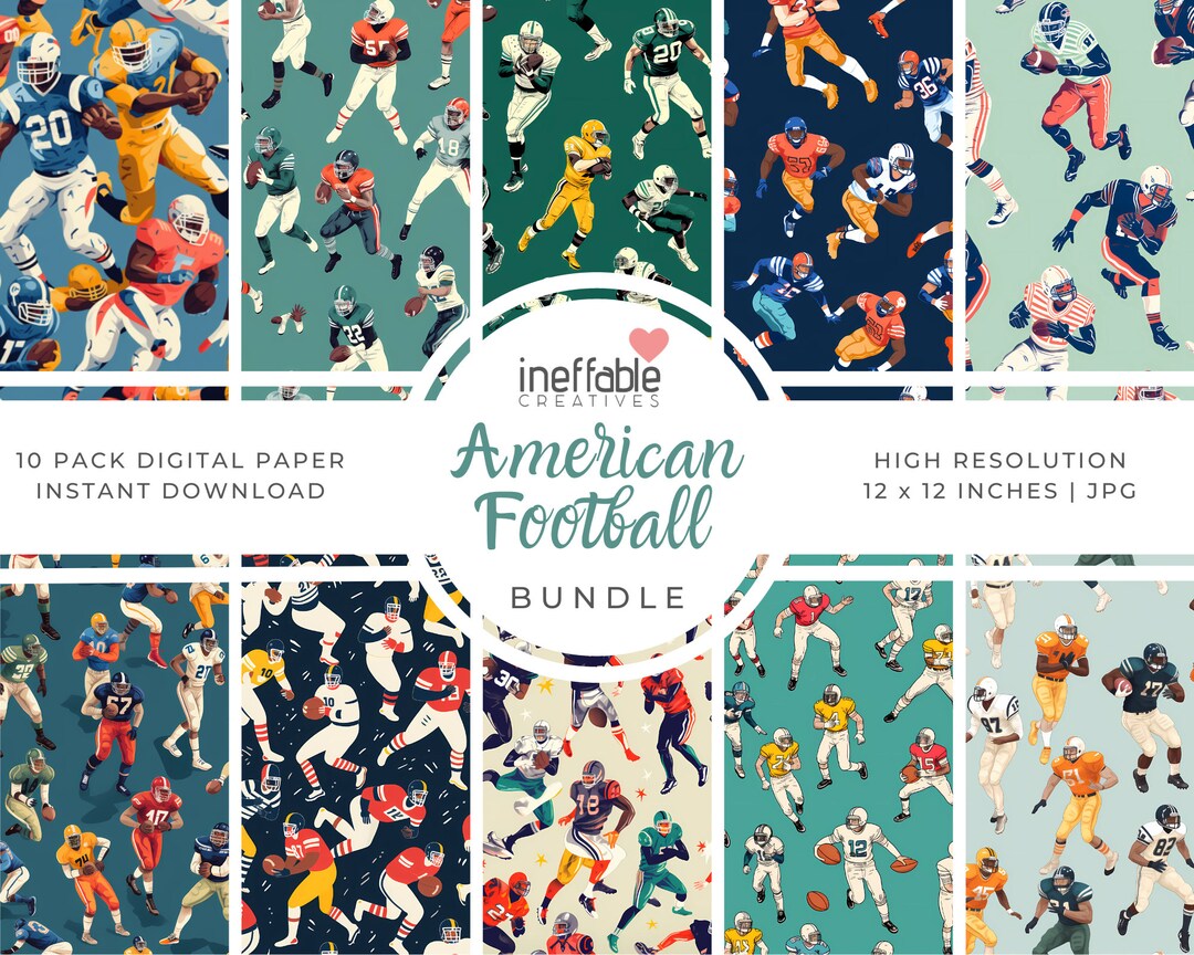 10 Seamless American Football Themed Patterns | Digital Paper Scrapbook ...