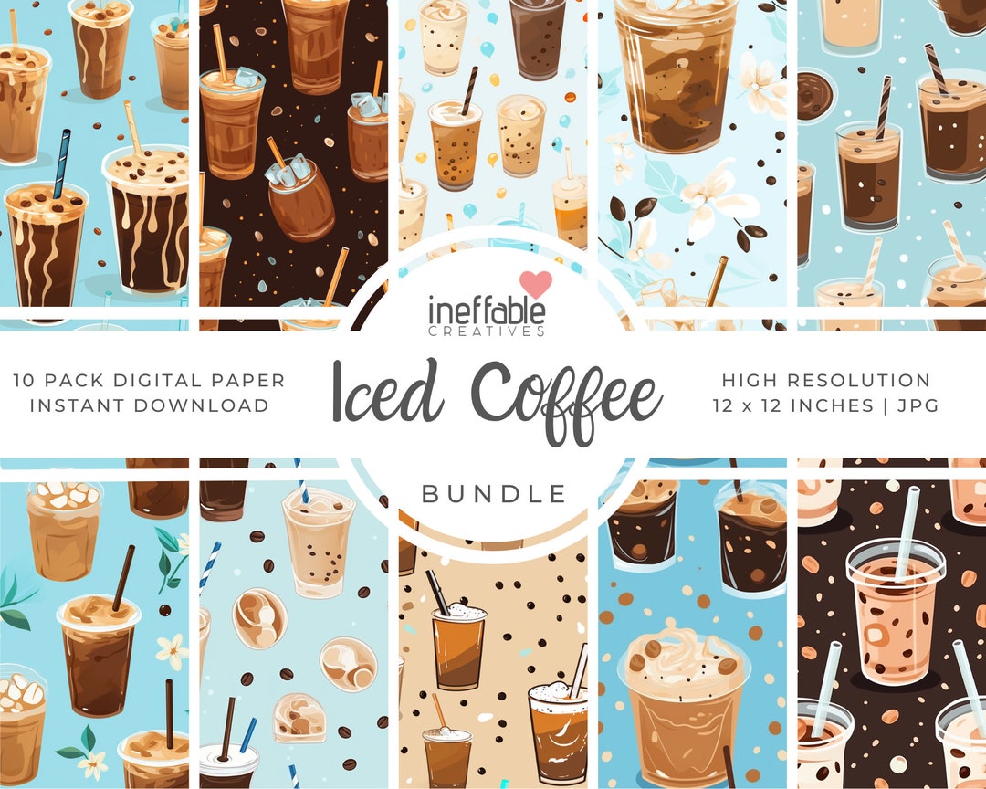 10 Seamless Iced Coffee Themed Patterns | Digital Paper Scrapbook ...