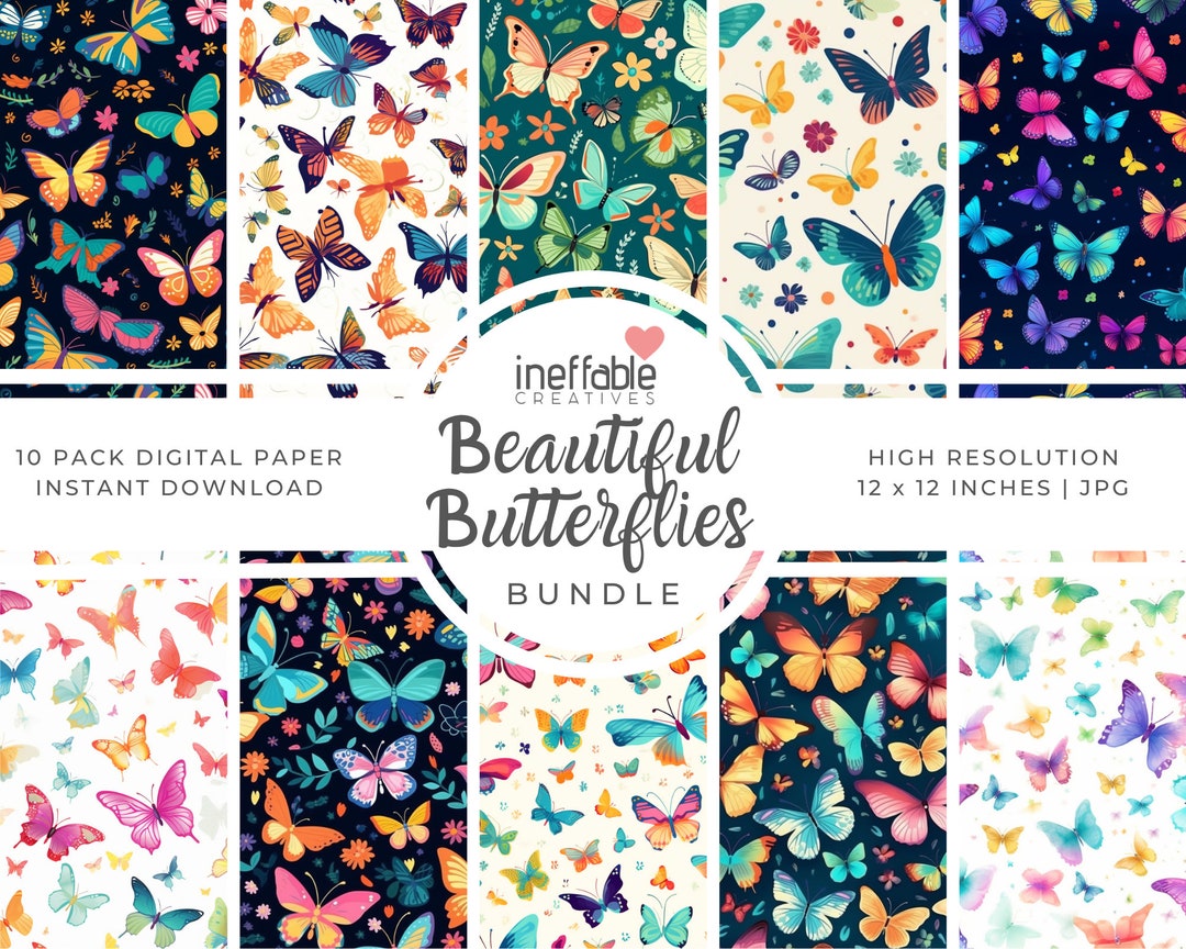 10 Seamless Beautiful Butterflies Themed Patterns | Digital Paper ...