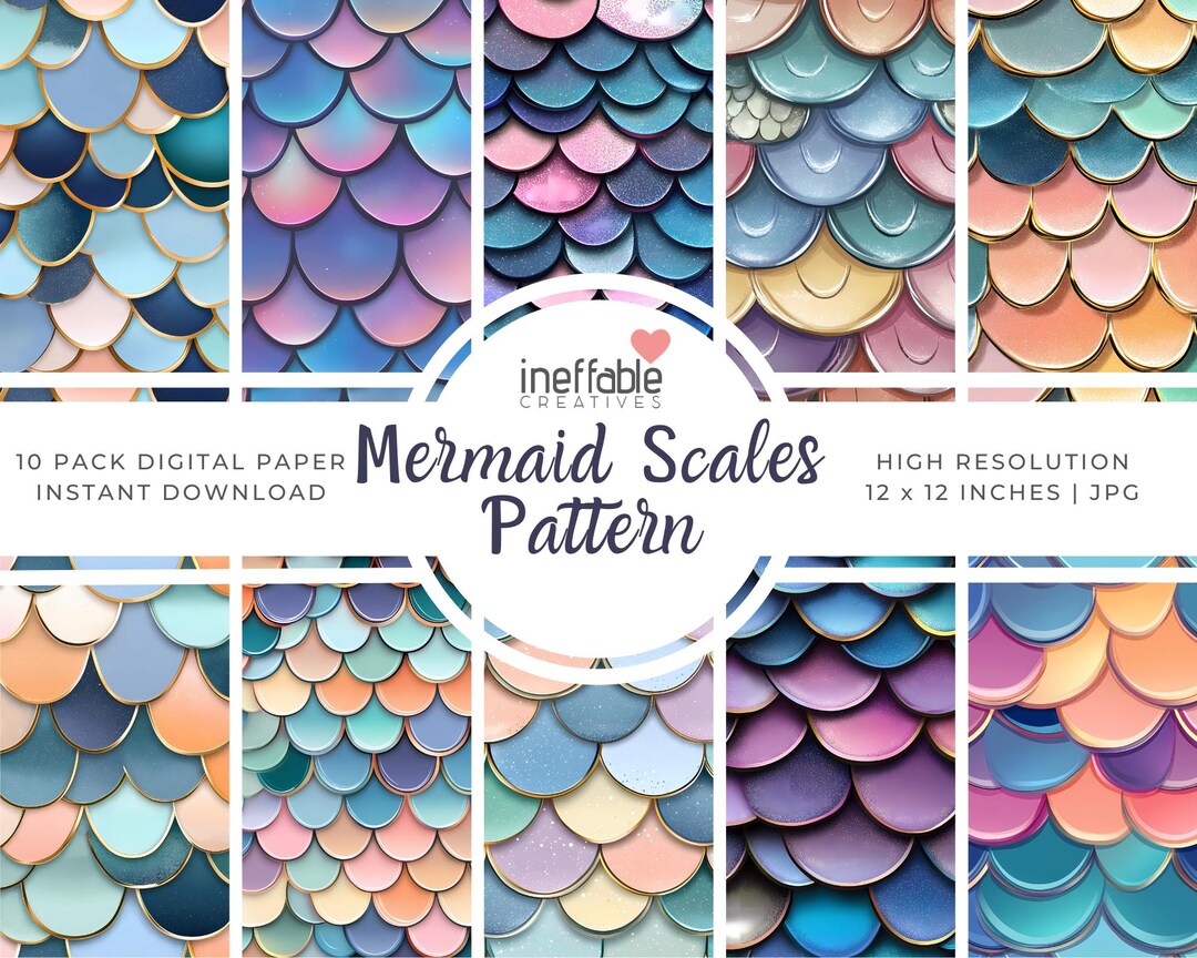 Mermaid Scales Themed Patterns | Digital Paper Scrapbook Patterns ...