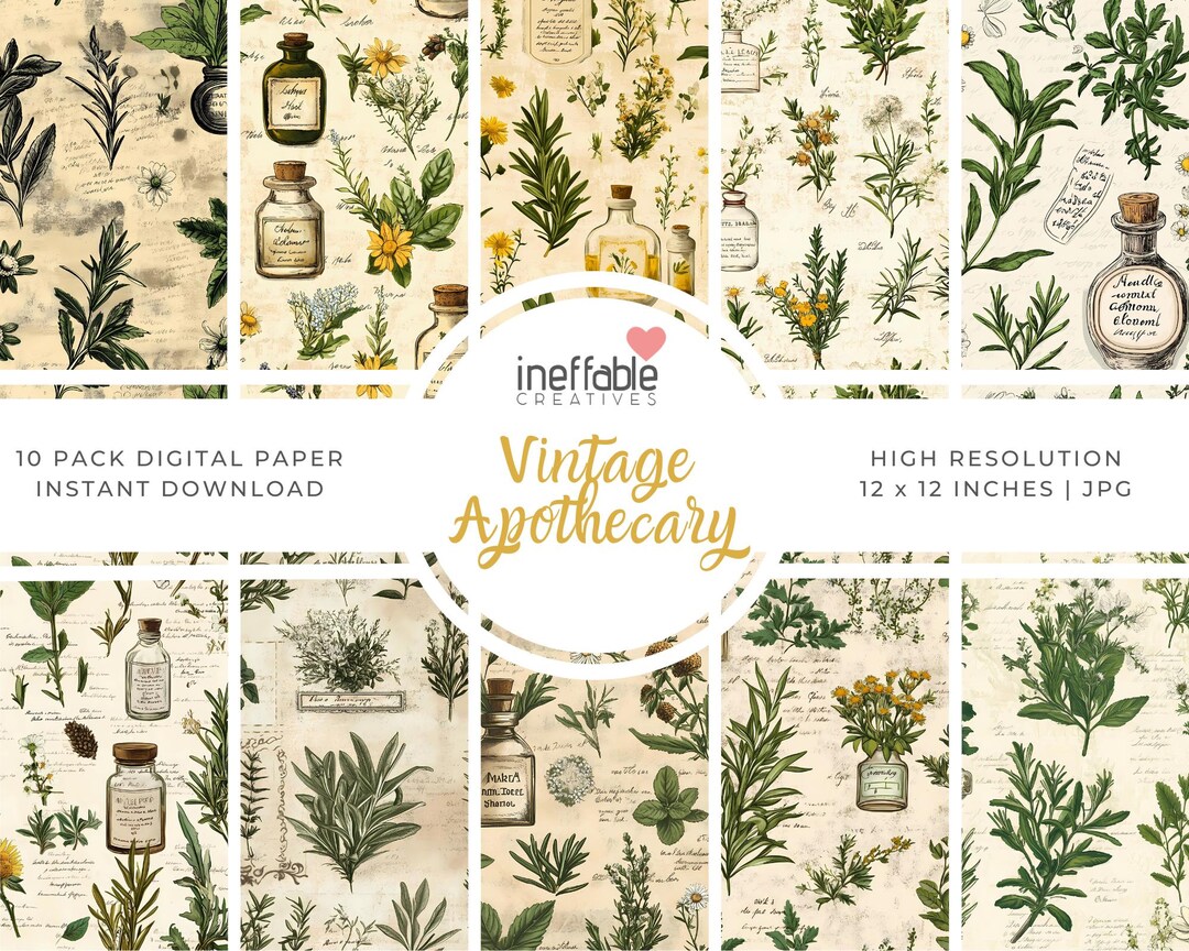 Vintage Apothecary Digital Paper: Seamless Scrapbook Patterns (PDF) - Etsy