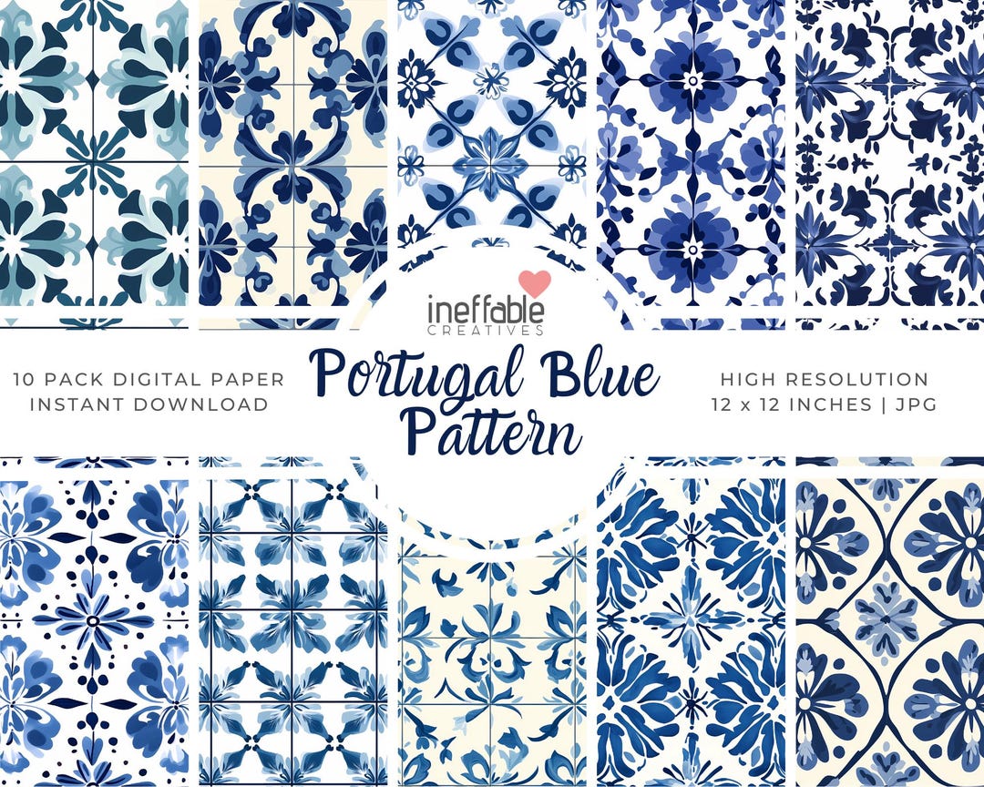 Portugal Blue Themed Patterns | Digital Paper Scrapbook Patterns ...