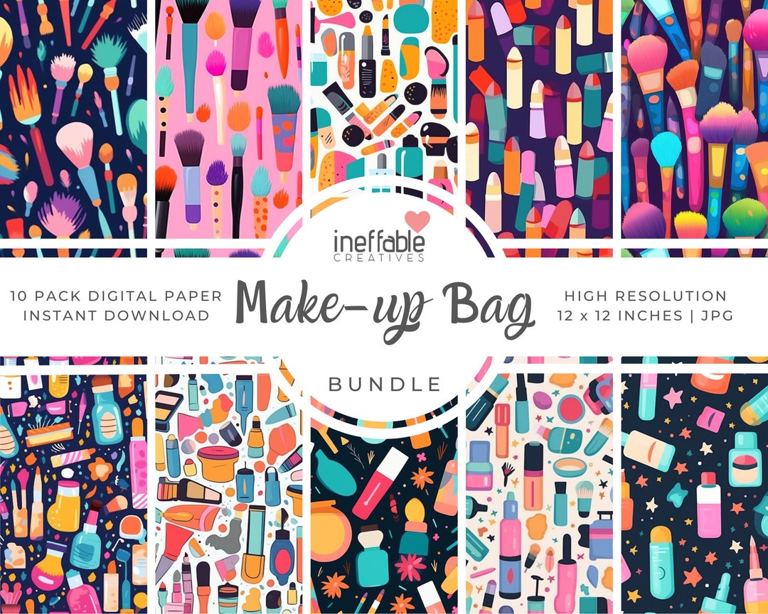 10 Seamless Make up Bag Themed Patterns | Digital Paper Scrapbook Patterns, Pattern Paper ...
