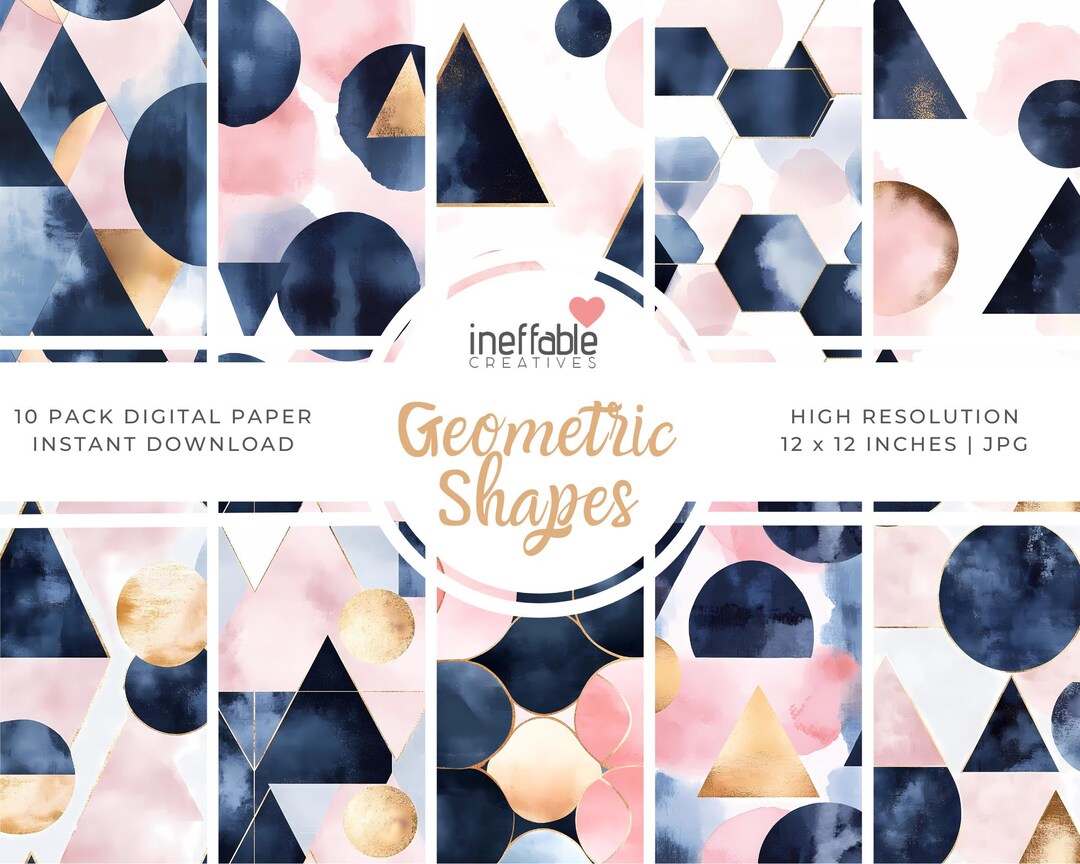 Geometric Shapes Digital Paper | Scrapbook Patterns (PDF) - Etsy